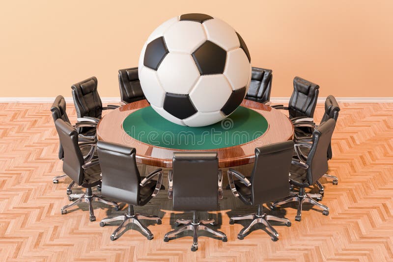 Round Table with Soccer Ball and Armchairs Around, 3D Rendering Stock ...