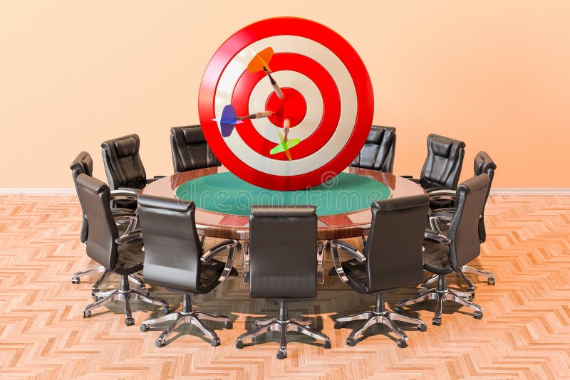 Round Table with Target with Arrows and Armchairs Around, 3D Rendering ...