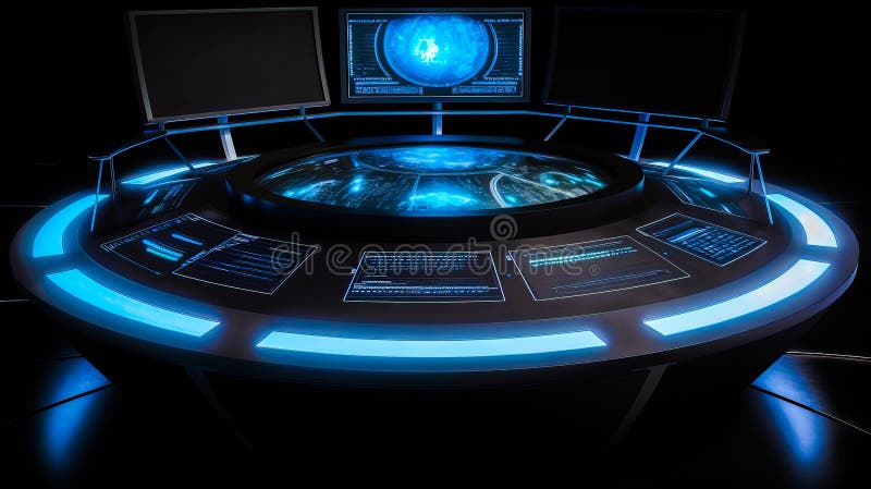 Round Table with Three Monitors on it. Generative AI Stock Image ...