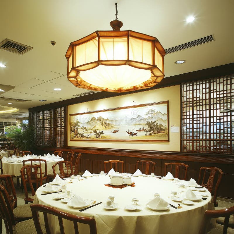 Round Tables Set for a Meal Adorn the Elegant Dining Room of this ...