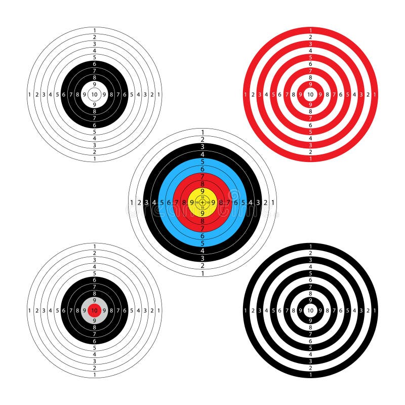 Round Target for Shooting with Air Guns, Vector Drawing, 5 Types Stock ...