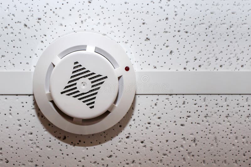 Round Temperature Sensor on the Ceiling. Fire Alarm Stock Photo - Image ...