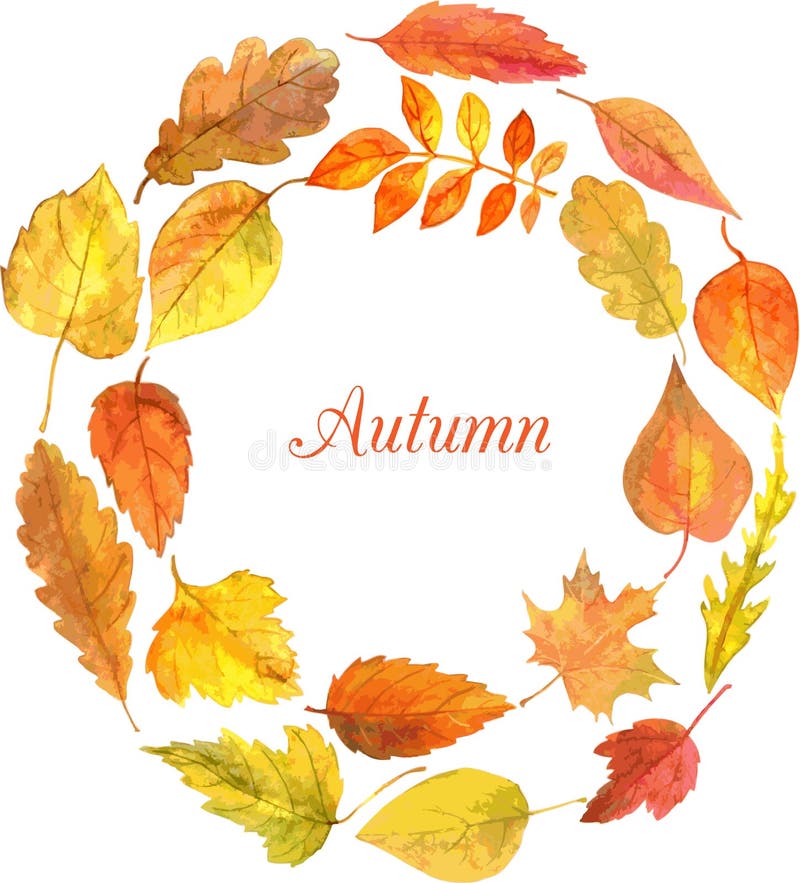 Round Template with Autumn Leaves in Watercolor Stock Vector ...