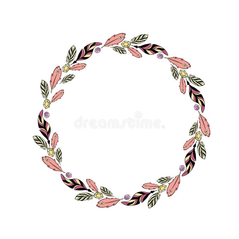 Round Text Frames in Boho Style with Beads, Pendants, Feathers and ...