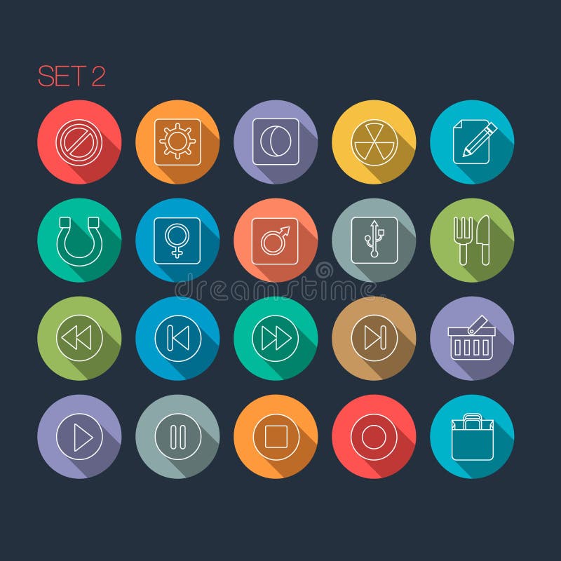 Round Thin Icon with Shadow Set 2 Stock Vector - Illustration of icon ...