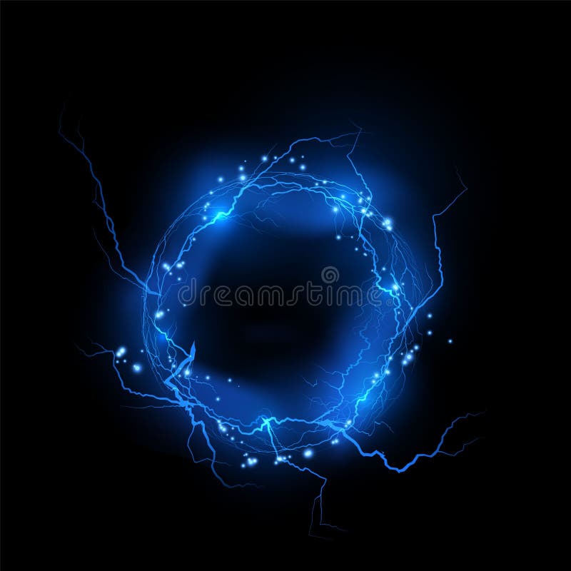 Round Thunderbolt, Blue Circle Bolt Lightning, Vector Shine Light Rays ...
