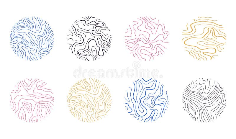 Round Topography Wavy Shapes Abstract Planets Set Stock Illustration ...