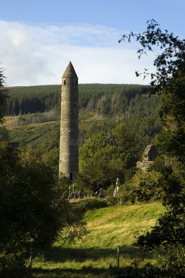 Round Tower and Temple. Clonmacnoise. Ireland Stock Image - Image of ...