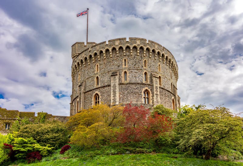 Round Tower of Windsor Castle in Spring, Berkshire, UK Stock Photo ...