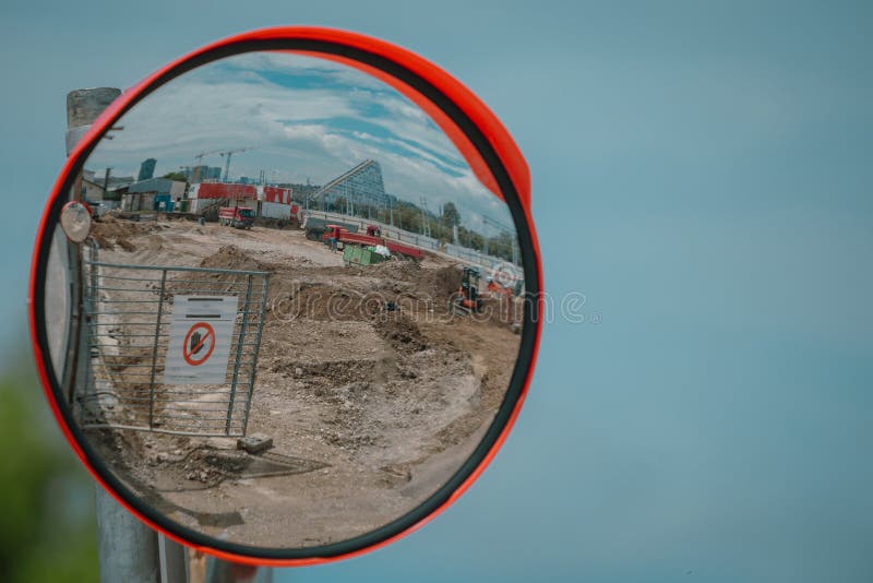 Round Traffic Mirror Mounted High To Help Drivers View Around the Blind ...