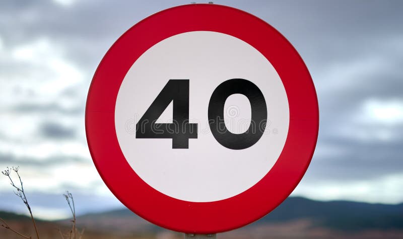 Round Traffic Sign with Speed Limit Over 40 Kmh Mph Stock Photo - Image ...