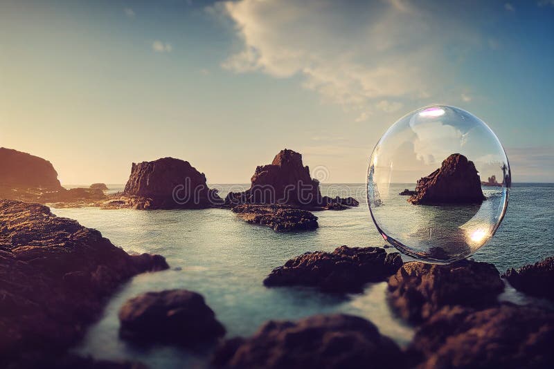 Round Transparent Clean Realistic Water Bubbles on the Sea Environment ...