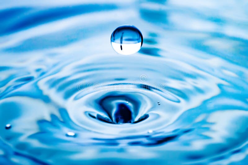 The Round Transparent Drop of Water, Falls Downwards. Selective Focus ...