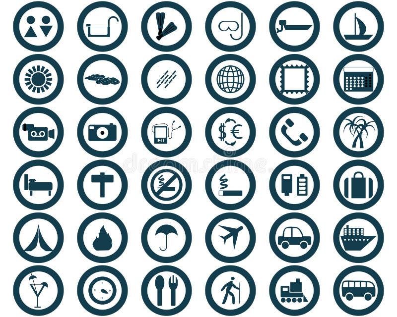 Round travel icons set stock vector. Illustration of collection - 7835228