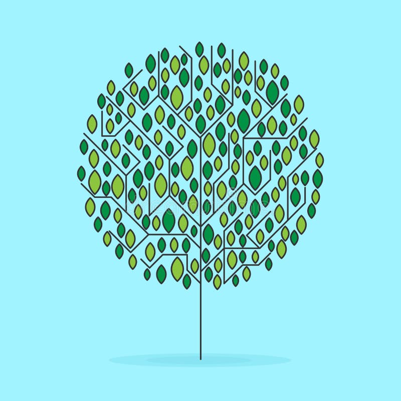 Round Tree Plant on Blue Background with Shadow Stock Illustration ...