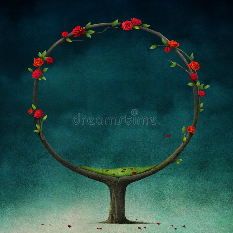 Round tree with roses. stock illustration. Illustration of environment ...