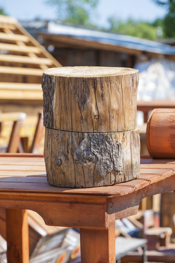 Round Tree Stumps on Woodwork Background Stock Photo - Image of ...