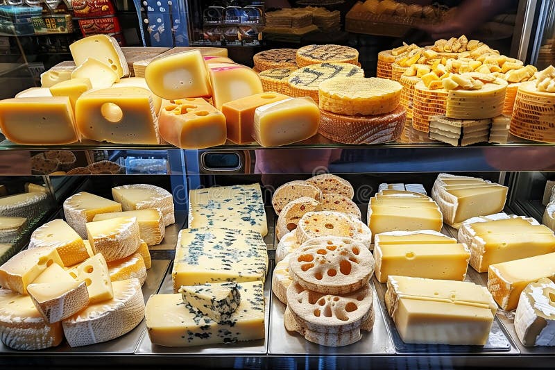 Round, Triangular and Square Pieces of Delicious Yellow Cheese with ...