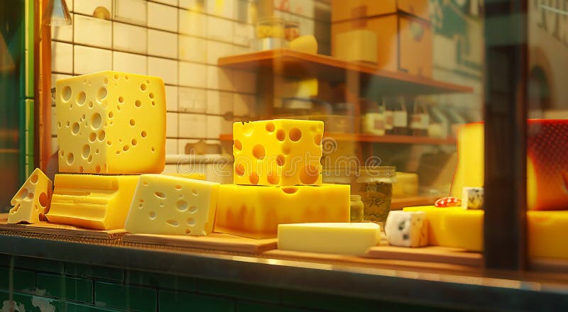 Round, Triangular and Square Pieces of Delicious Yellow Cheese with ...