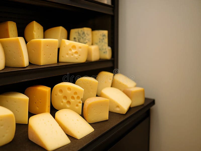 Round, Triangular and Square Pieces of Delicious Yellow Cheese with ...