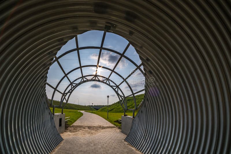 Round Tunnel Footpath on Blue Sky Background Stock Image - Image of ...
