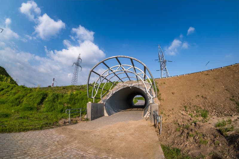 Round Tunnel Footpath on Blue Sky Background Stock Photo - Image of ...