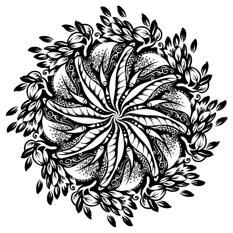 A Round Vector Clipart with Leaves, Hand-drawn Illustration Stock ...