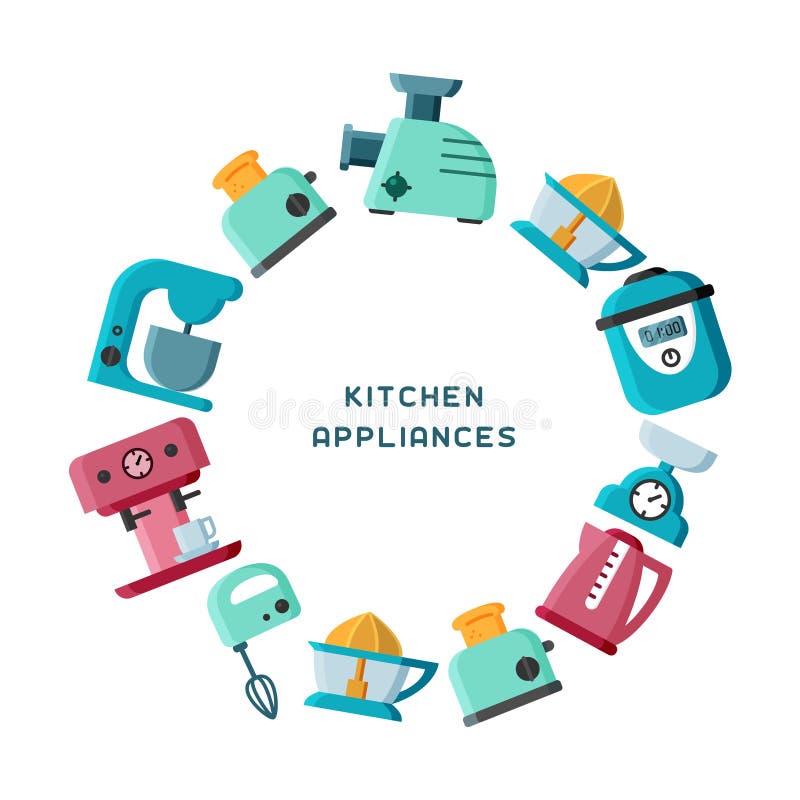 Round Vector Concept with Diverse Kitchen Appliances Stock Vector ...
