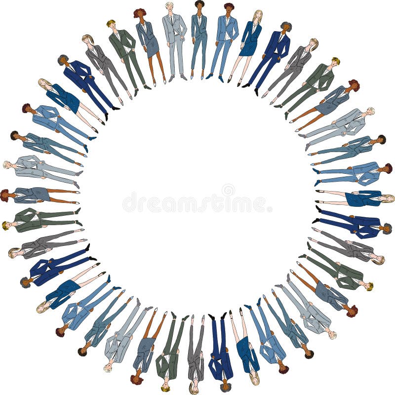 Round Vector Frame from Sketches Standing Young People in Business ...