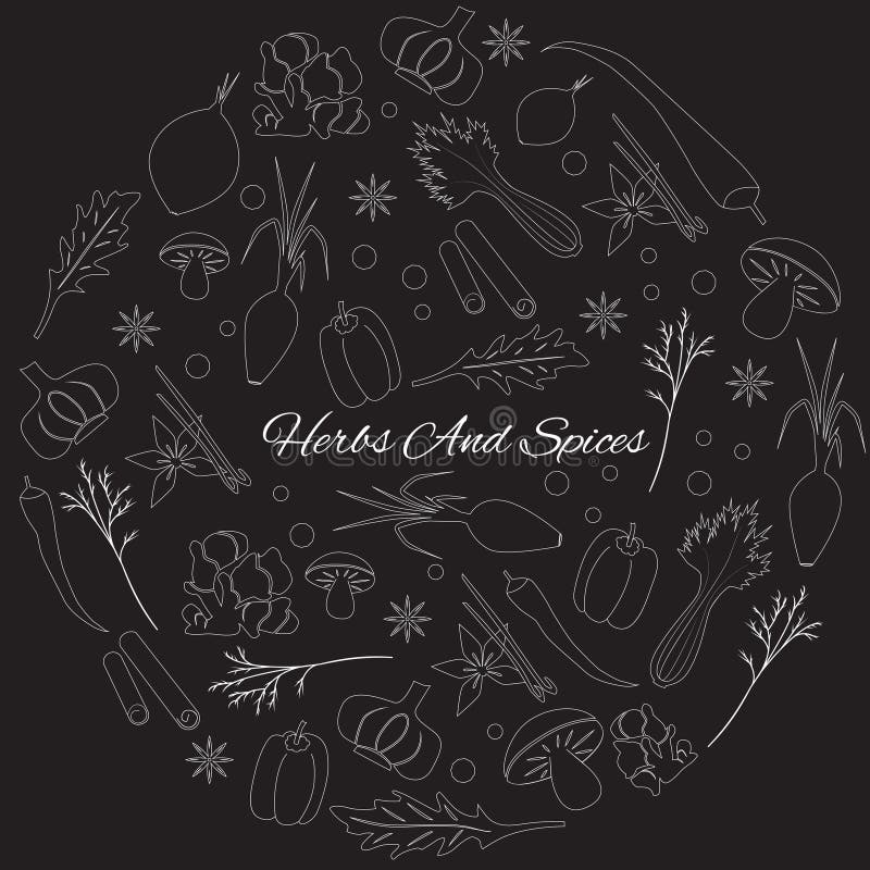 Round Set with Herbs and Spices Stock Illustration - Illustration of ...