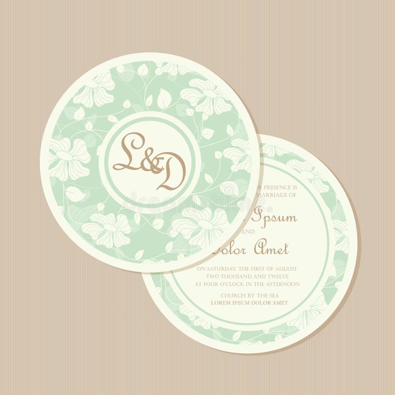 Round Vintage Floral Wedding Invitation Card Stock Vector ...