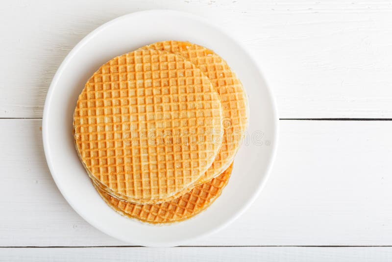 Round Wafers in a White Plate Stock Image - Image of filling, breakfast ...