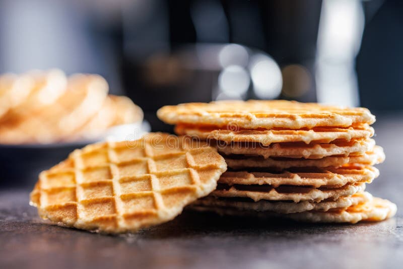 Round Waffle Biscuits on Kitchen Table Stock Image - Image of sugar ...