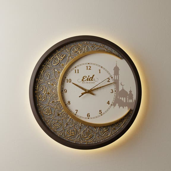 Round Wall Clock with Arabic Design Elements. the Clock Face is White ...