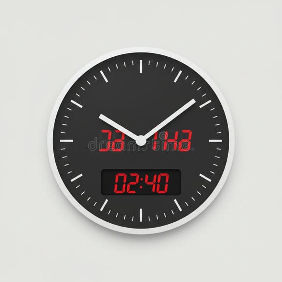 Round Wall Clock with a Black Face and White Frame, Featuring Both ...