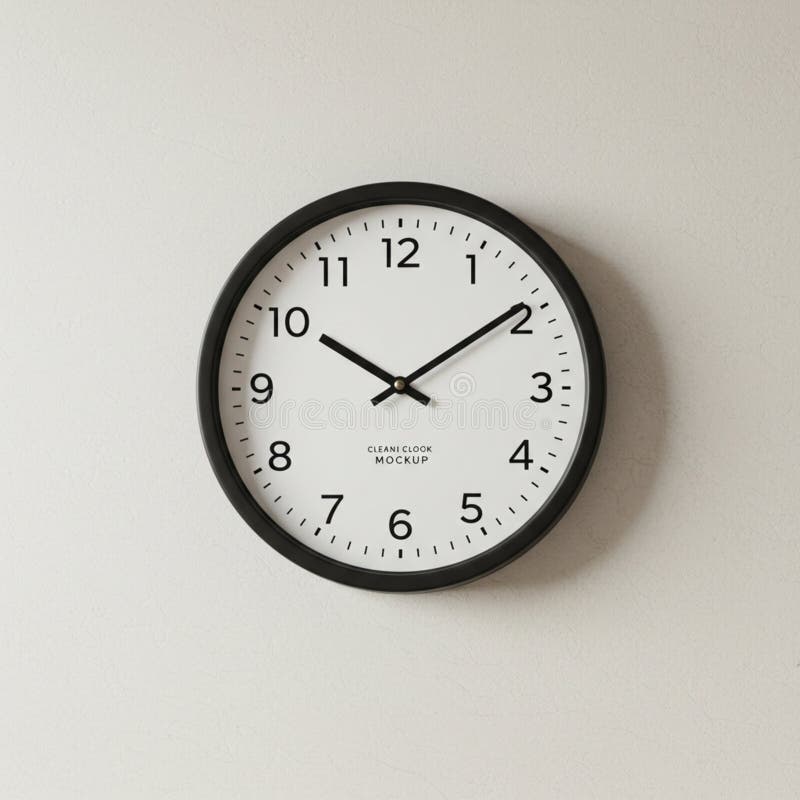 Round Wall Clock with a Black Frame and White Face. Features Bold ...