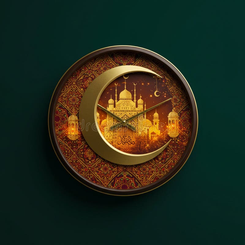 Round Wall Clock with an Islamic Architectural Design. the Clock Face ...