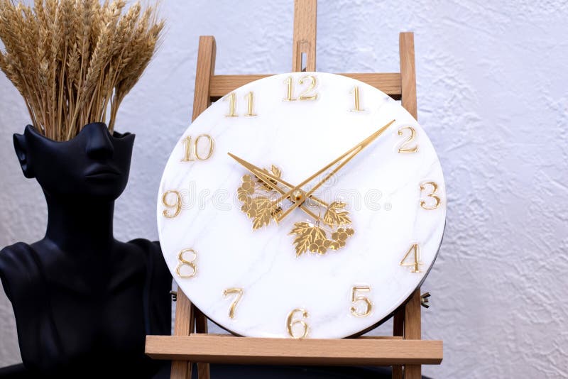 Round Wall Clock Made of Epoxy Resin. Clock Hands and Numbers. on a ...