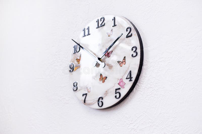 Round Wall Clock Made of Epoxy Resin. Clock Hands. in the Interior ...