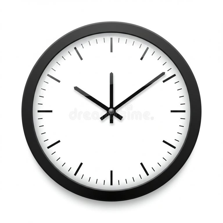 Round Wall Clock with a White Face and Black Frame. it Features Black ...