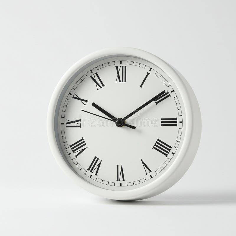 Round Wall Clock with a White Frame and Face, Featuring Black Roman ...