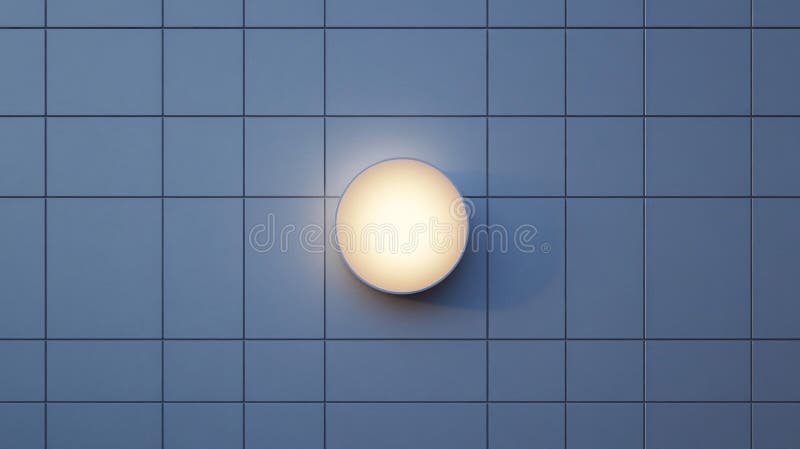 Round Wall Lamp Emitting Soft Light on Blue Tiled Wall Stock ...