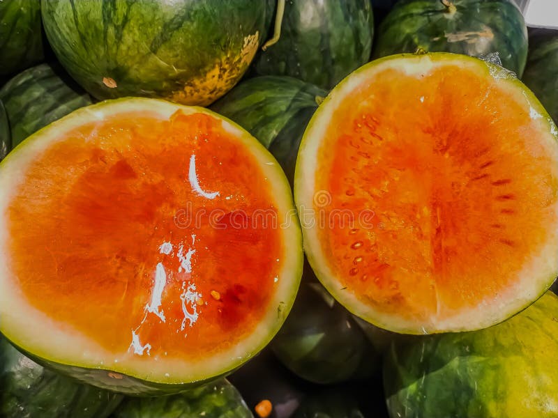 Round Watermelon Cut into Two Parts Stock Image - Image of local ...