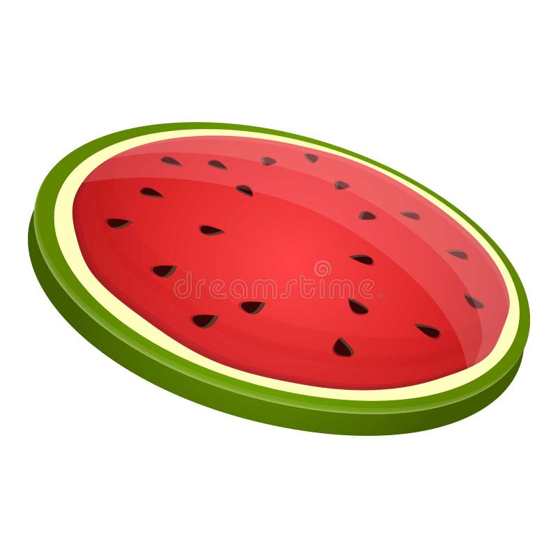 Round Watermelon Slice Icon, Cartoon Style Stock Vector - Illustration ...