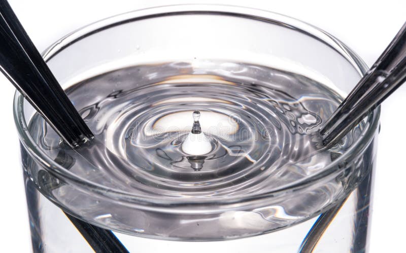 Round Waves and Splash from a Drop of Water in a Round Glass Stock ...