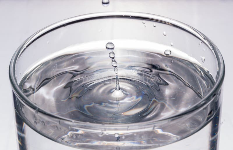 Round Waves and Splash from a Drop of Water in a Round Glass Stock ...