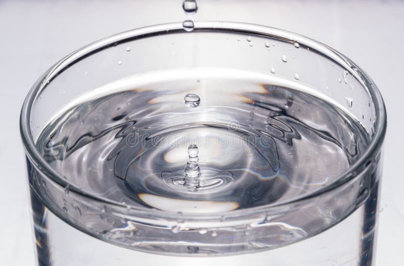 Round Waves and Splash from a Drop of Water in a Round Glass Stock ...