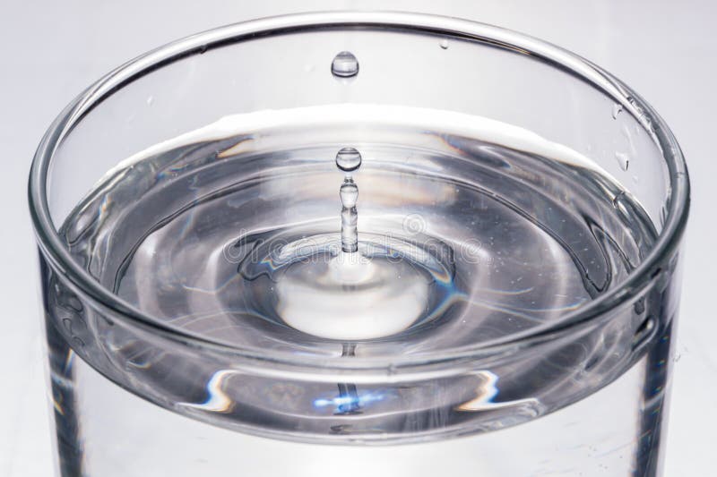 Round Waves and Splash from a Drop of Water in a Round Glass Stock ...