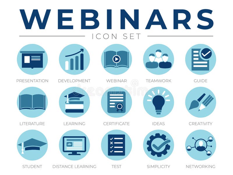 Round Webinar Icon Set. Presentation, Development, Webinars, Networking ...
