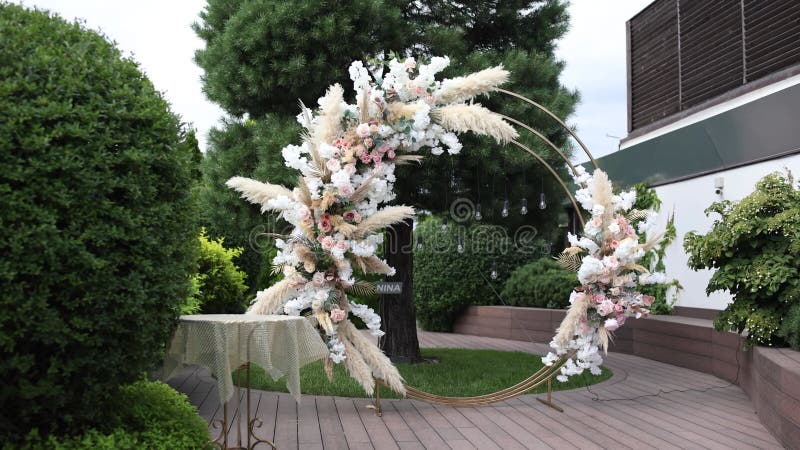 A Round Wedding Arch with Flowers Stock Video - Video of arch ...